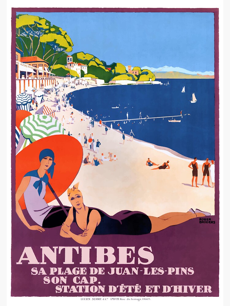 "1928 France ANTIBES French Riviera Travel Poster" Sticker for Sale by retrographics | Redbubble