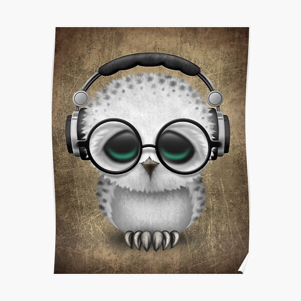 "Cute Baby Owl Dj Wearing Headphones" Poster by JeffBartels | Redbubble