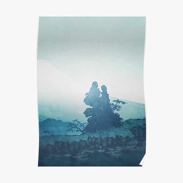 "Mist under Uniki - Winter Mountain Ukiyoe Nature Landscape in White ...