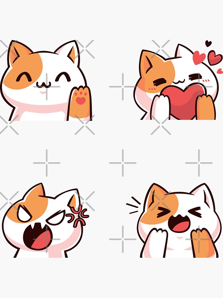 "4 pcs Emotional Cat - Cute Kawaii Pack" Sticker for Sale by Sticker ...
