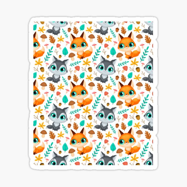"Forest Cute Animals Cute Wolf And Cute Fox" Sticker for Sale by Randy ...