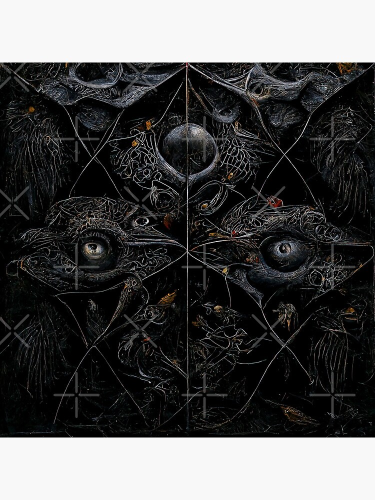 "Dark Magical Portal with Carved Raven Heads and Feathers" Poster for ...