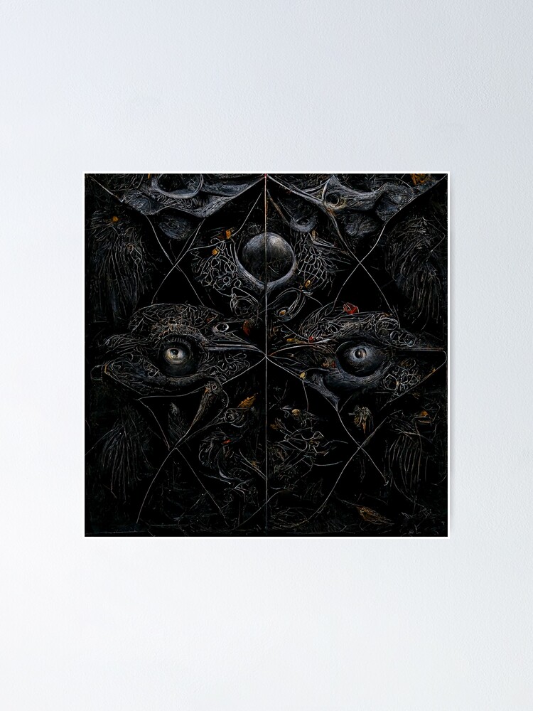 "Dark Magical Portal with Carved Raven Heads and Feathers" Poster for ...