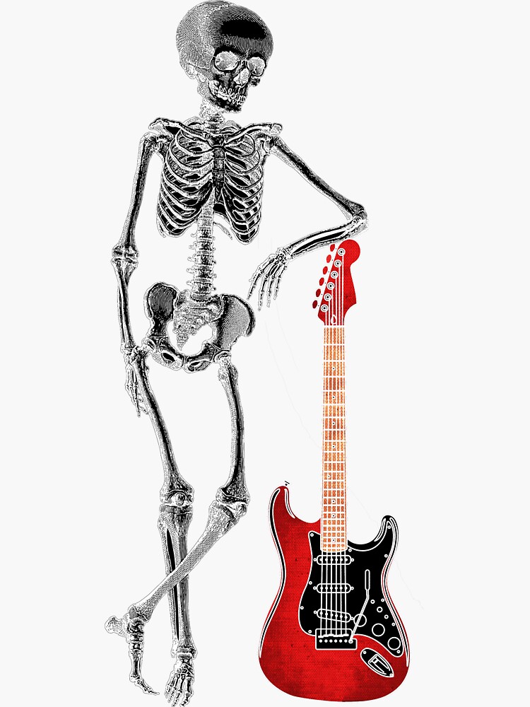 "Skeleton Bass Guitar Guy Tee Halloween Rock Bands Musicians" Sticker ...