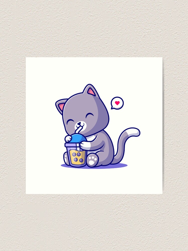 Cat Boba Tea Bubble Anime Kawaii Neko Girls Art Print For Sale By