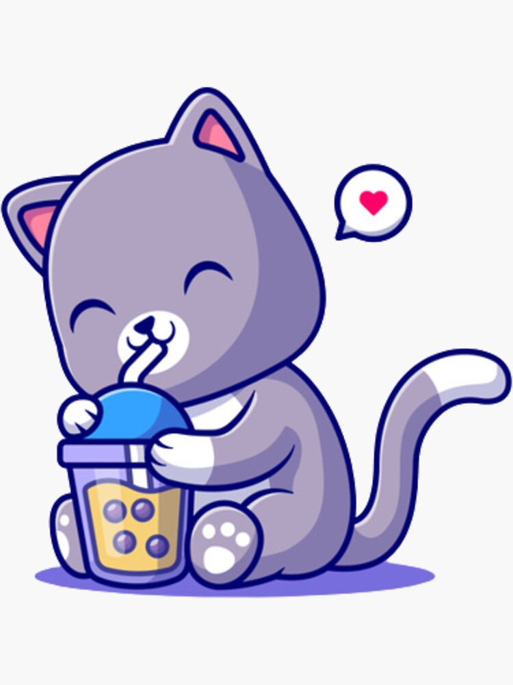 Cat Boba Tea Bubble Anime Kawaii Neko Girls Sticker For Sale By