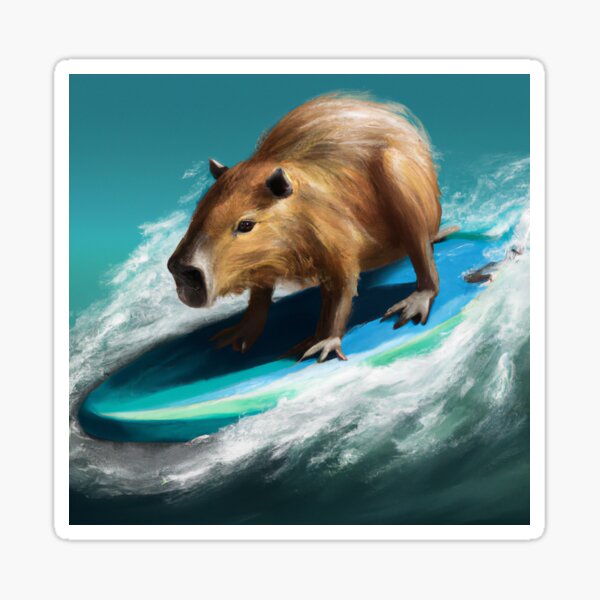 "Capybara Surfer Surfing on a Surfboard" Sticker for Sale by ...