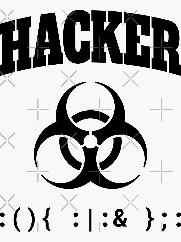 "Computer Hacker T-Shirt - Black Biohazard Sign & Bash Fork Bomb" Sticker by geeksta | Redbubble
