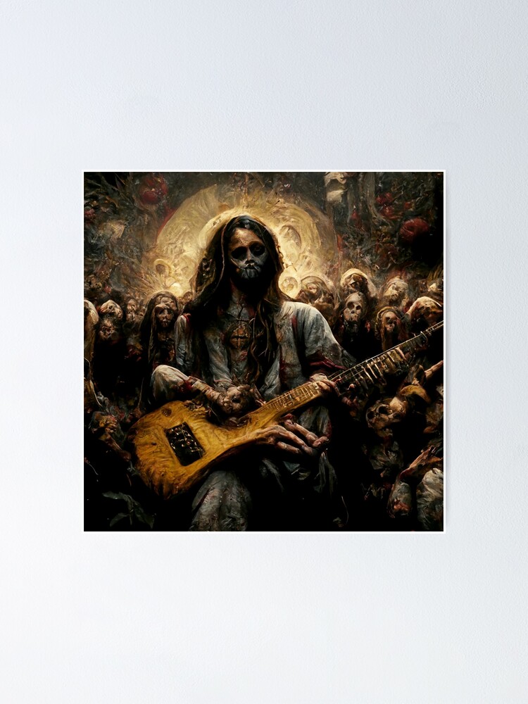 "Zombie Jesus Playing Metallica Guitar" Poster for Sale by panasun ...
