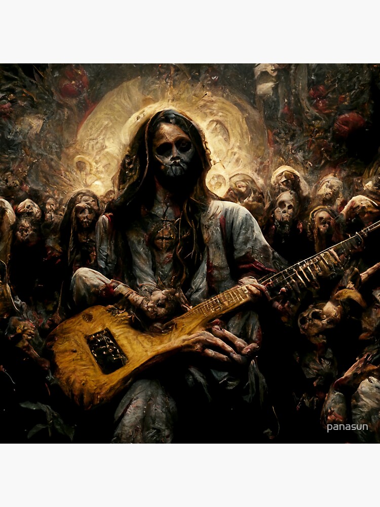 "Zombie Jesus Playing Metallica Guitar" Sticker for Sale by panasun ...