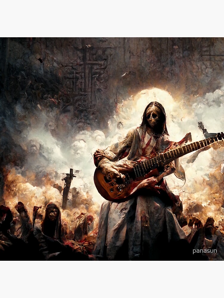 "Zombie Jesus Titan Playing Metallica Guitar" Sticker for Sale by ...