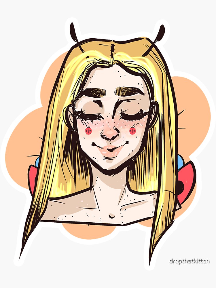 "Cute botanical ladybug flower girl light blue and peach color" Sticker ...