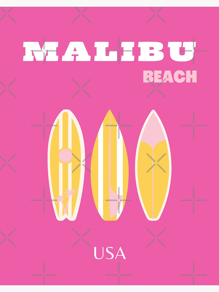 "Malibu, Malibu Beach, Travel Art, Preppy, Preppy Room, Pink" Sticker ...