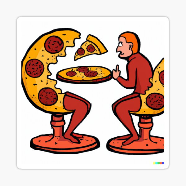 "A Pepperoni pizza eating pepperoni pizza talking to a man sitting on a ...