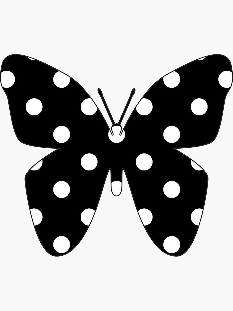 "Cute White on Black Polka Dot Butterfly" Sticker for Sale by ...