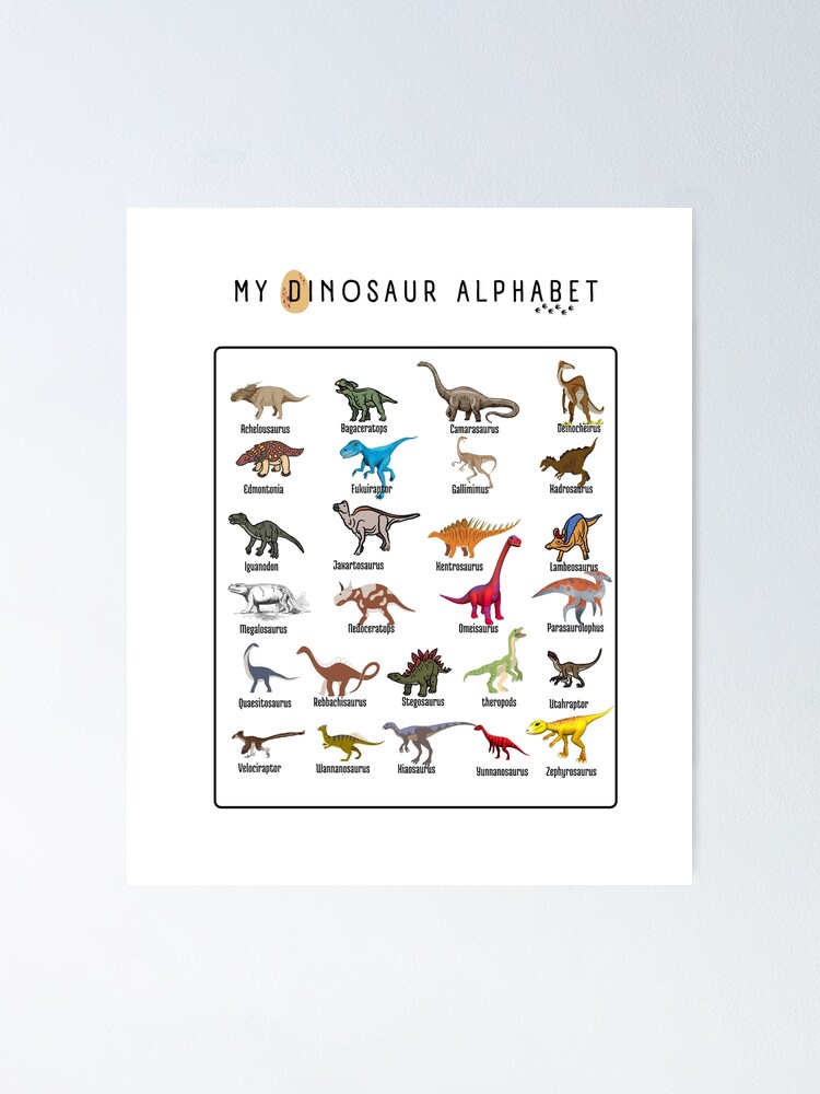 "Dinosaur alphabet colorful A-Z Types Of Dinosaurs identification T ...
