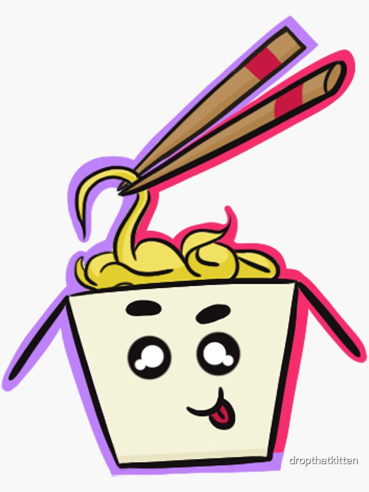 "Funny noodle street food with chopsticks with cute face" Sticker for ...