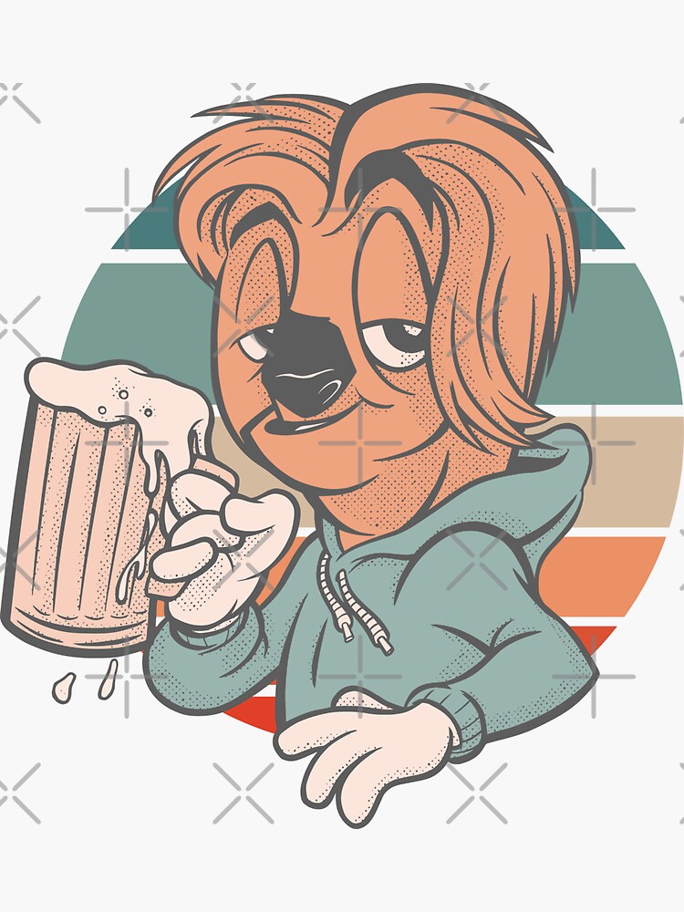 "Cartoon sloth with beer and retro background" Sticker for Sale by Rob ...