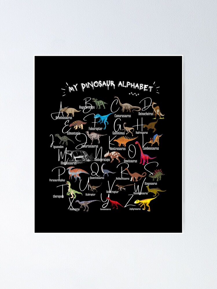 " ABCD Dinosaur alphabet A-Z Types Of Dinosaurs identification T-Shirt ...
