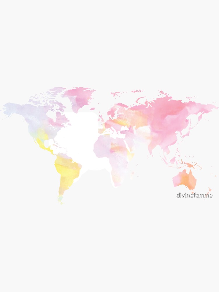 "Map of World Pastel Watercolor" Sticker for Sale by divinefemme ...