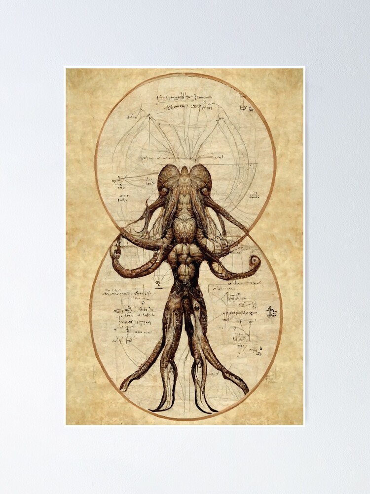 "Ancient Cthulhu Monster Anatomical Diagram Vitruvian Man" Poster for ...