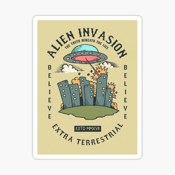 "Alien Invasion" Sticker for Sale by MonsterDezigns | Redbubble