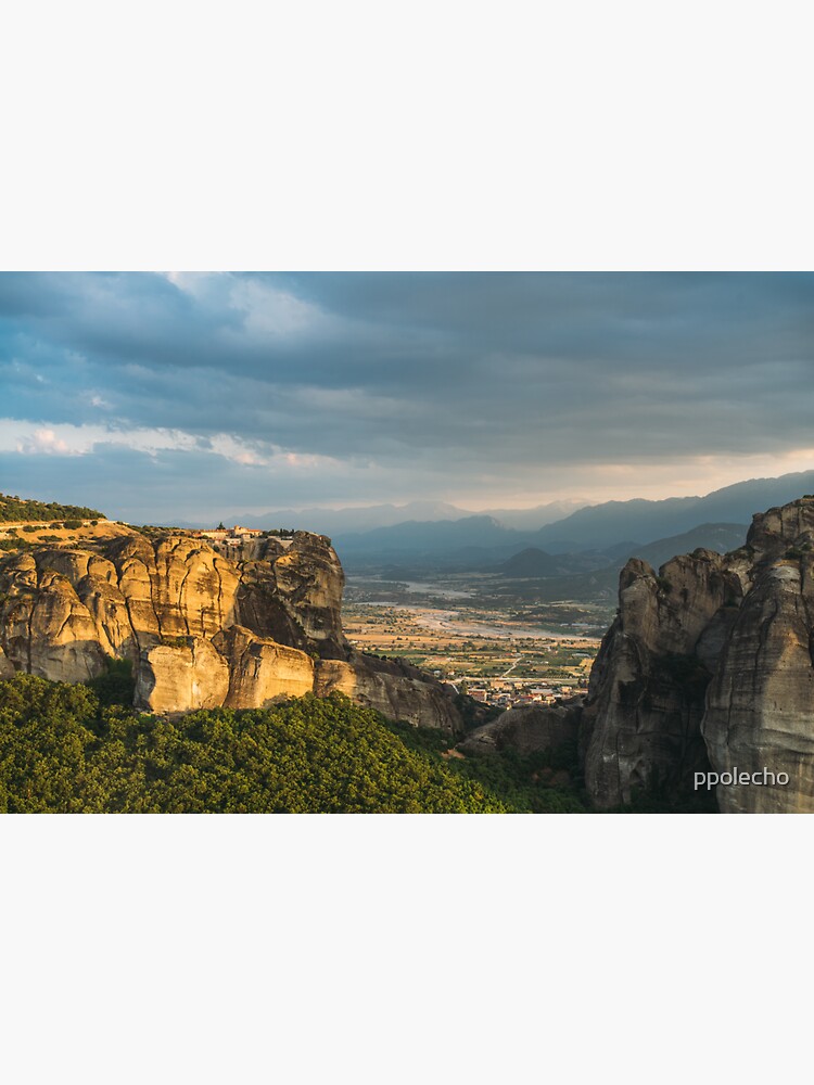 "Meteora Landscape Photography in Greece - Dramatic Moody Sky" Sticker ...