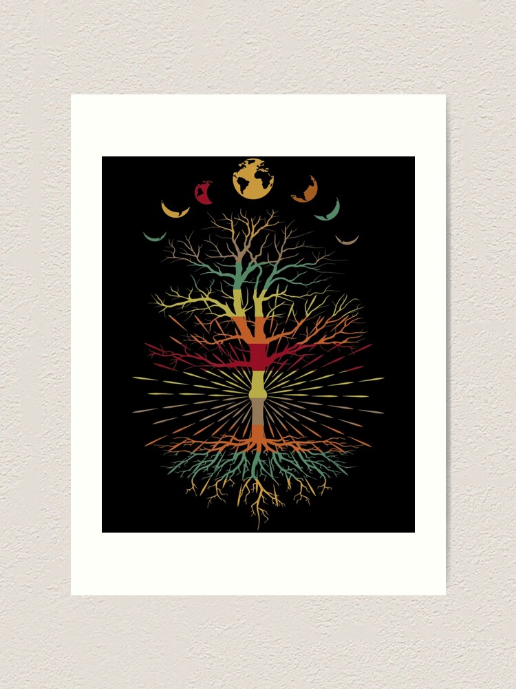 "Tree Show The Moon Phases With The 60S 70S Vibes Moon Phases" Art ...