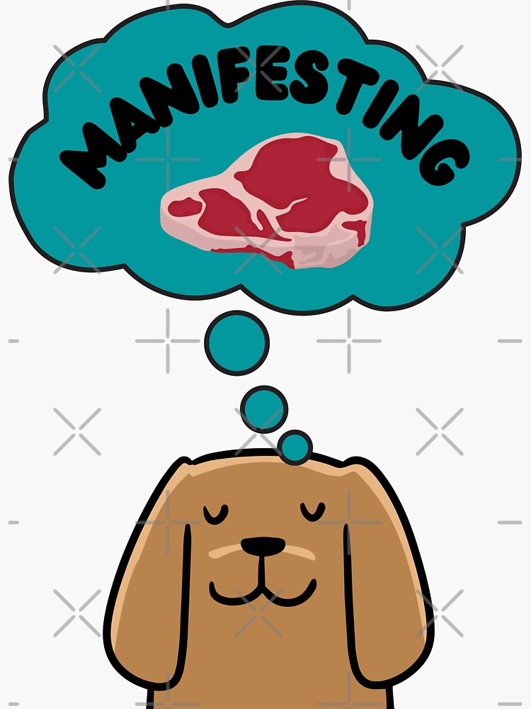 "Dog Manifesting Steak" Sticker for Sale by adlibmaria | Redbubble
