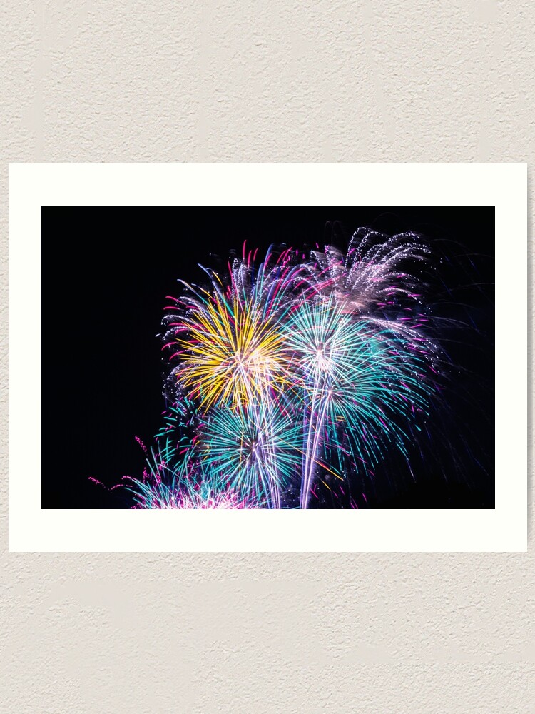 "Fireworks 4th of July pastels colors purple pink teal" Art Print by ...