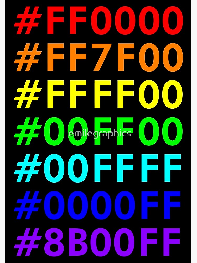  Rainbow HTML Color Codes Canvas Print For Sale By Emilegraphics 
