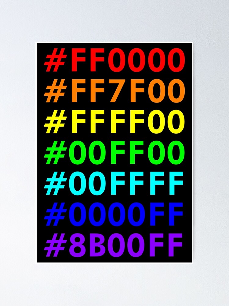  Rainbow HTML Color Codes Poster By Emilegraphics Redbubble