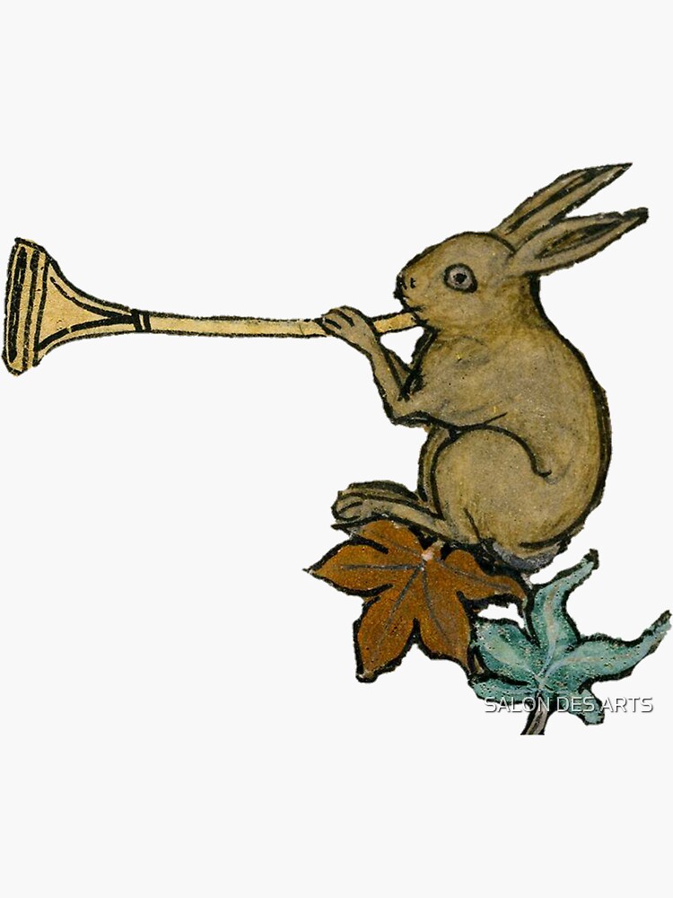 "Medieval Trumpet Rabbit - Medieval Illuminated Manuscript" Sticker for Sale by PsycheSansAmour ...