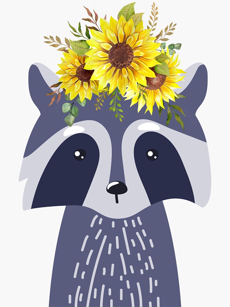 "cute raccoon with sunflower" Sticker for Sale by Roozu | Redbubble
