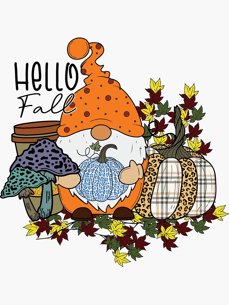 "Hello Fall Autumn Harvest Cute Leaf" Sticker for Sale by novadov ...
