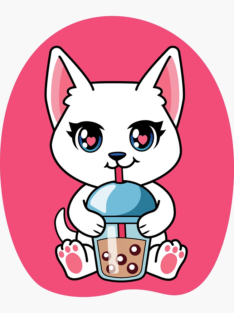 "cat drinking boba tea , cat drinking milk" Sticker for Sale by THROUGH ...