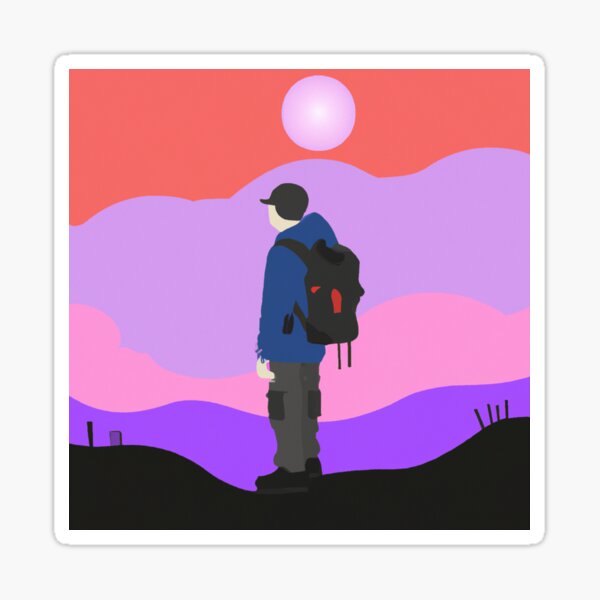 "Backpacker standing with beautiful landscape background vaporwave ...