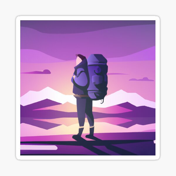 "Backpacker standing with beautiful landscape background" Sticker for ...