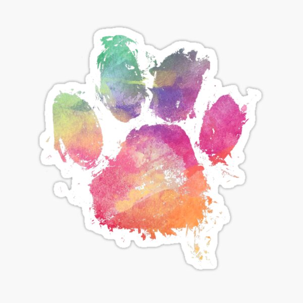 "Cat Dog Paw Print Watercolor Rainbow Abstract Animal Lover" Sticker ...