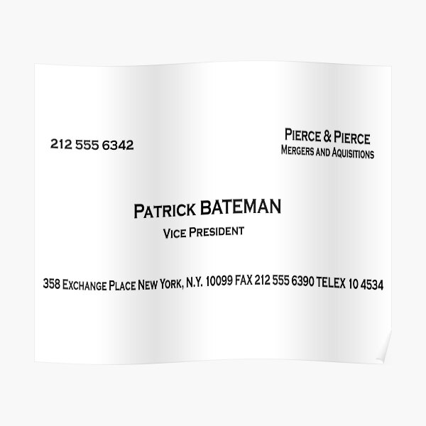"Patrick Bateman Business Card" Poster for Sale by barrelroll909 ...