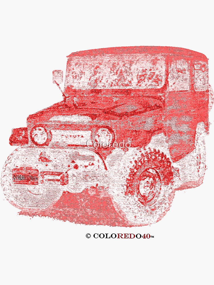 "Toyota FJ40 Land Cruiser - Woodcut Patina Freeborn Red" Sticker for ...