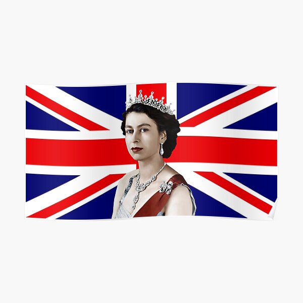 "Queen Elizabeth II with British Flag" Poster for Sale by royalartworks ...