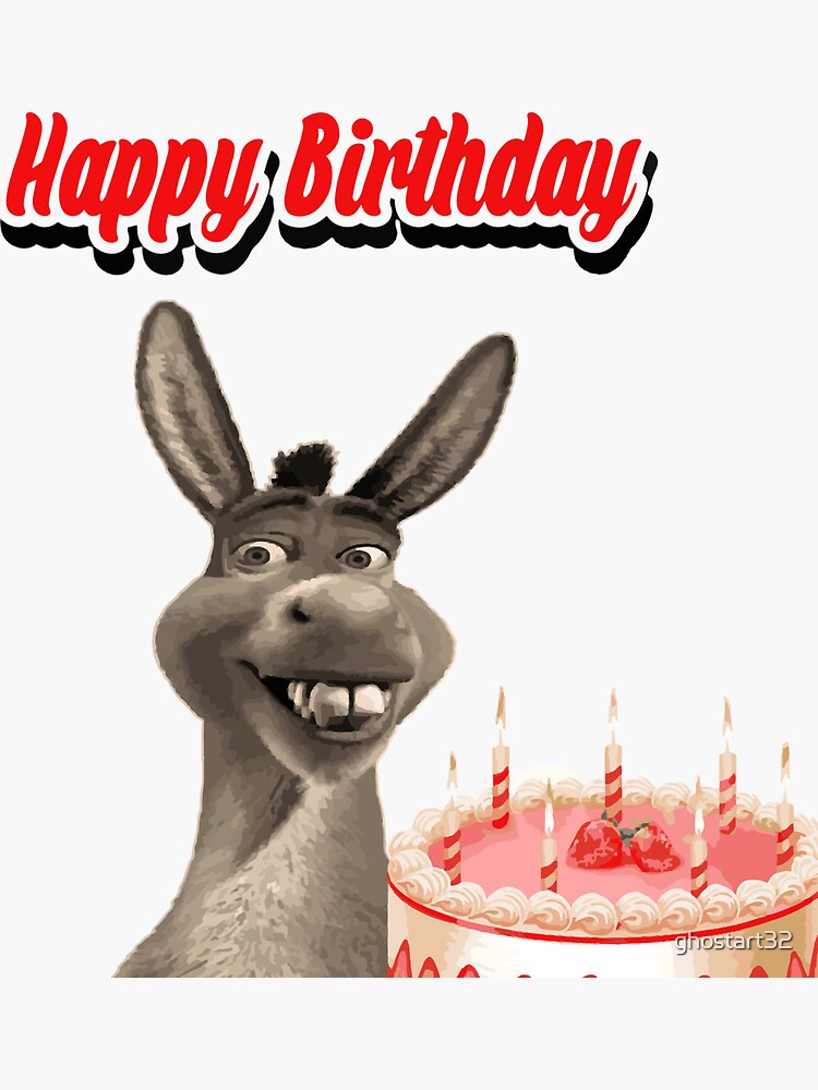"Happy birthday , funny donkey " Sticker for Sale by ghostart32 | Redbubble