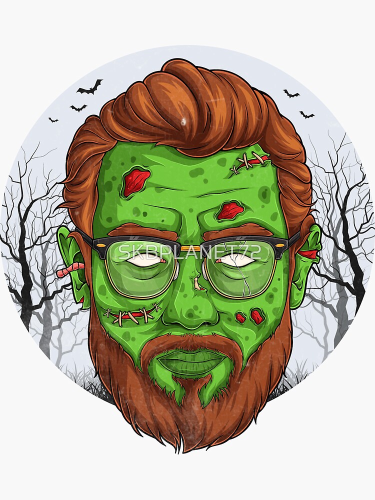 "Handsome zombie face over full moon scary Halloween character" Sticker ...