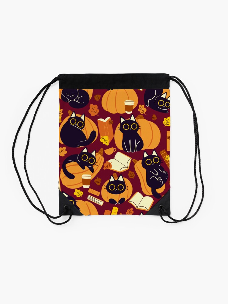 "Cats, Pumpkins and Books" Drawstring Bag for Sale by TaylorRoss1 | Redbubble