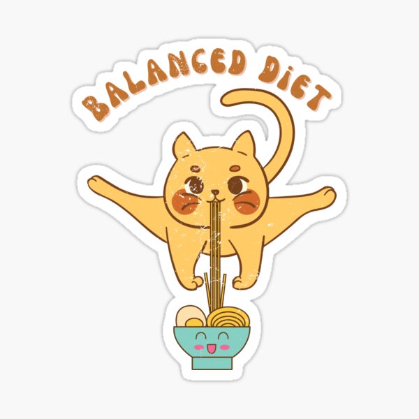 "Funny Cat Balanced Diet Illustration" Sticker for Sale by DesiKalakar ...