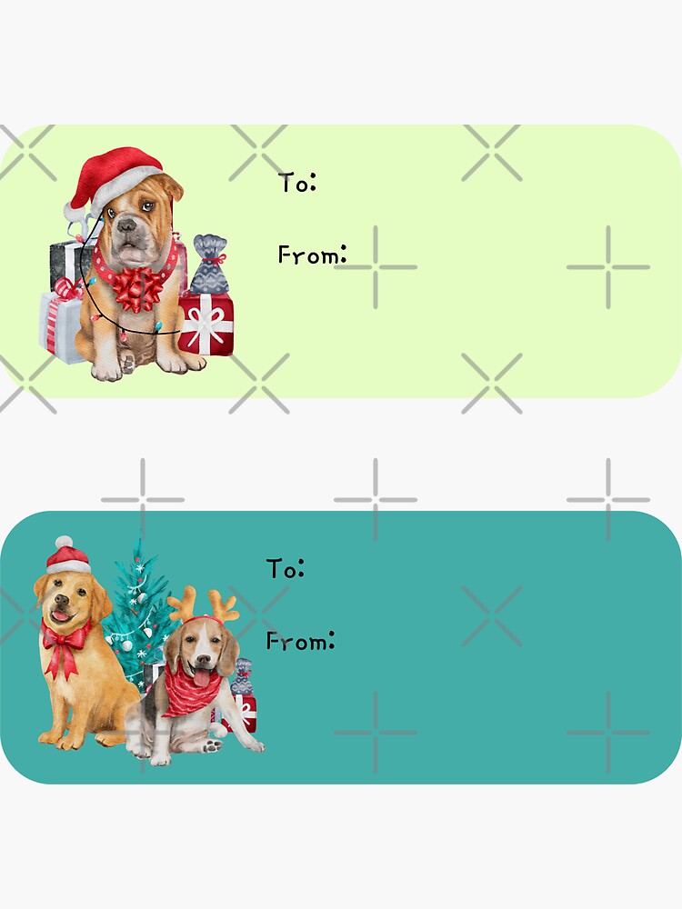 "Cute Watercolor Dogs Christmas Present Labels Holiday Gift Tags Bundle ...