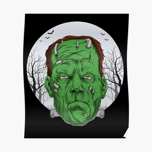 Póster «Guapo cara de zombie sobre luna llena aterrador personaje ...