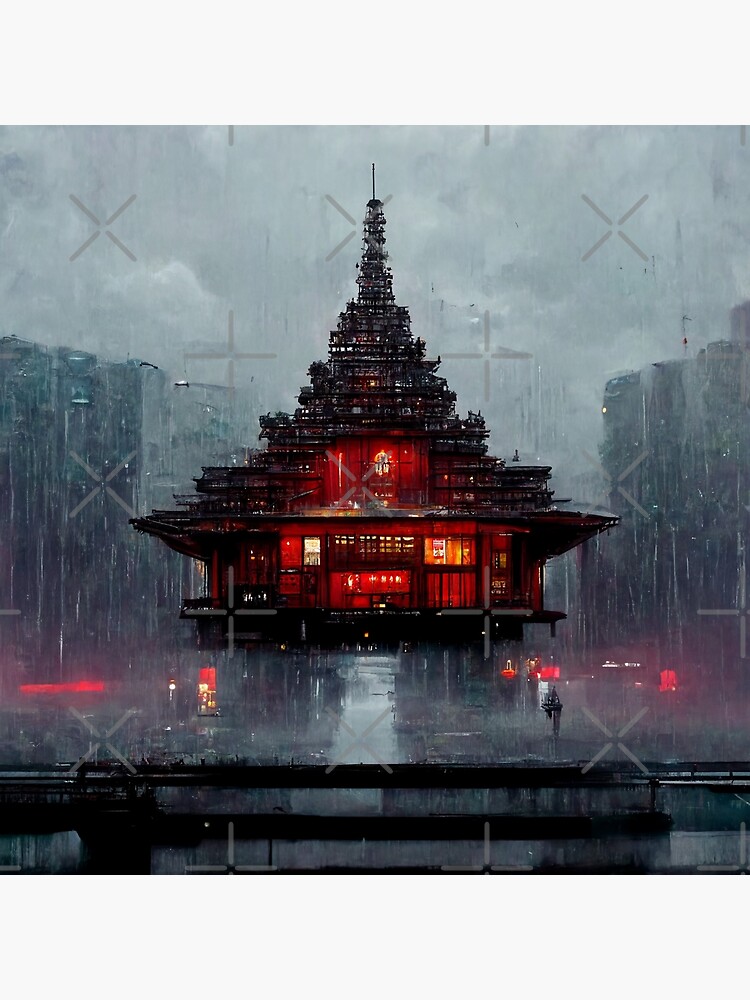 "Cyberpunk Buddhist Rain Temple" Poster for Sale by CyberStreetArt ...