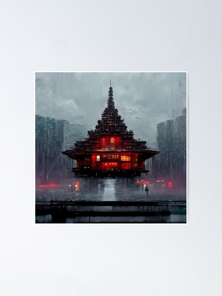 "Cyberpunk Buddhist Rain Temple" Poster for Sale by CyberStreetArt ...